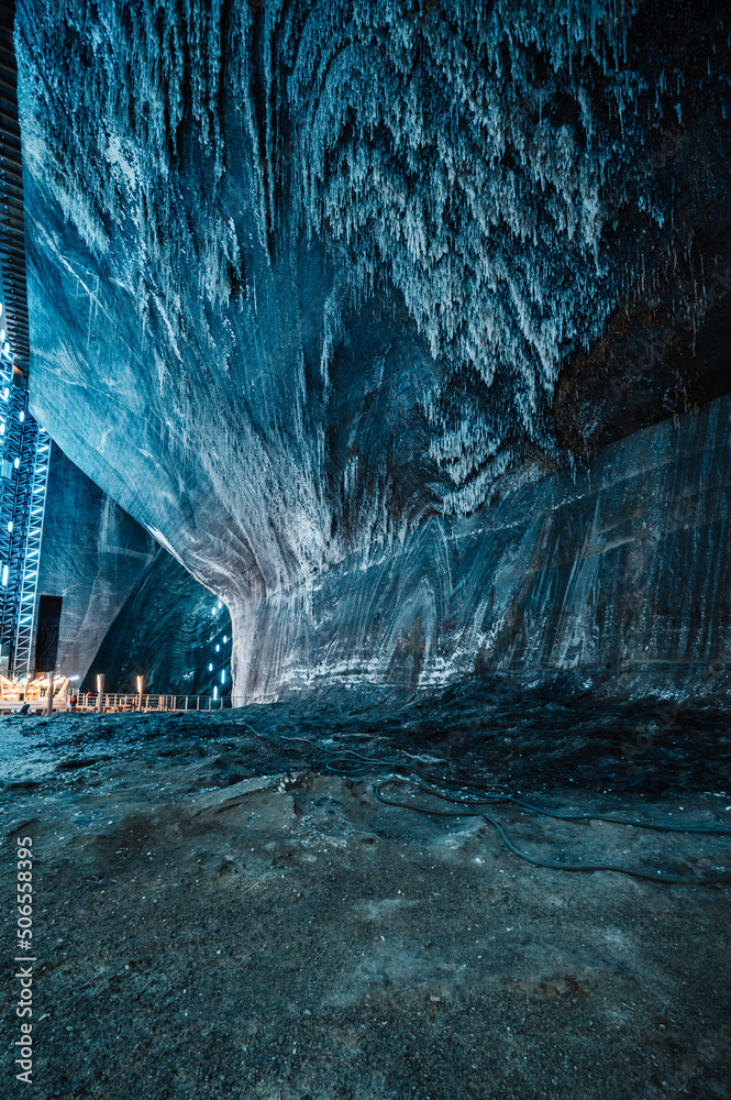 Underground theme park in big salt mine Salina Turda, Turda in Romania ...