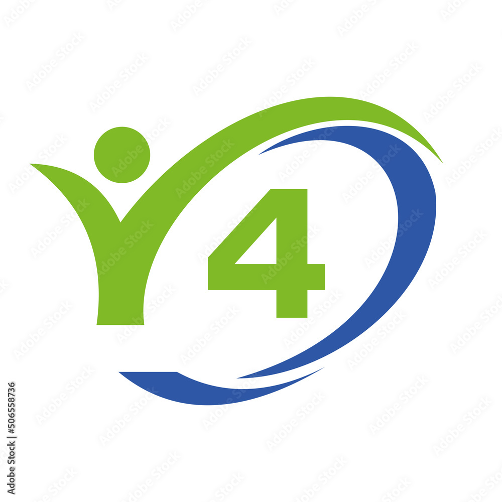 Initial Letter 4 Logo, Medical Design with Human Symbol. People ...