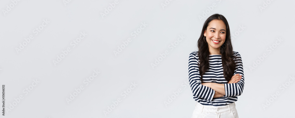 Lifestyle, beauty and fashion, people emotions concept. Cheerful cute ...