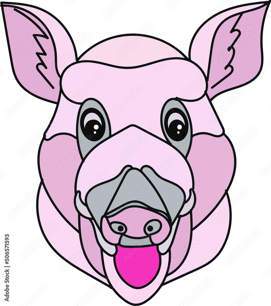 Pig face vector, Pig face logo, Outline sketch drawing of pig face ...