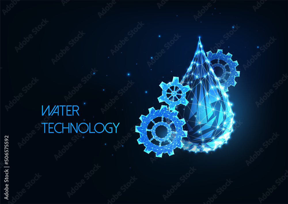 Abstract water technology, plumbing service concept with glowing low ...