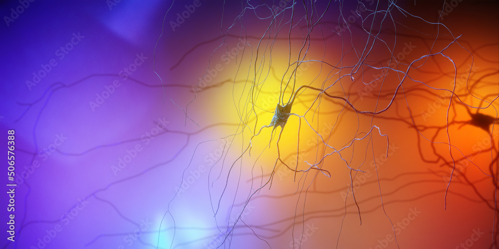 Microscopic view of the synapses. Brain connections. Neurons and ...