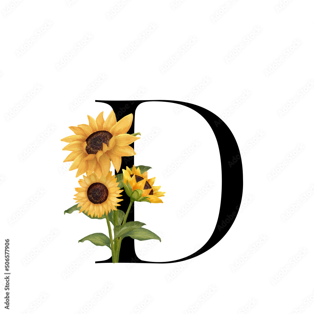 Sunflower Alphabet D, Wedding Monogram Logo Design Stock Vector | Adobe ...