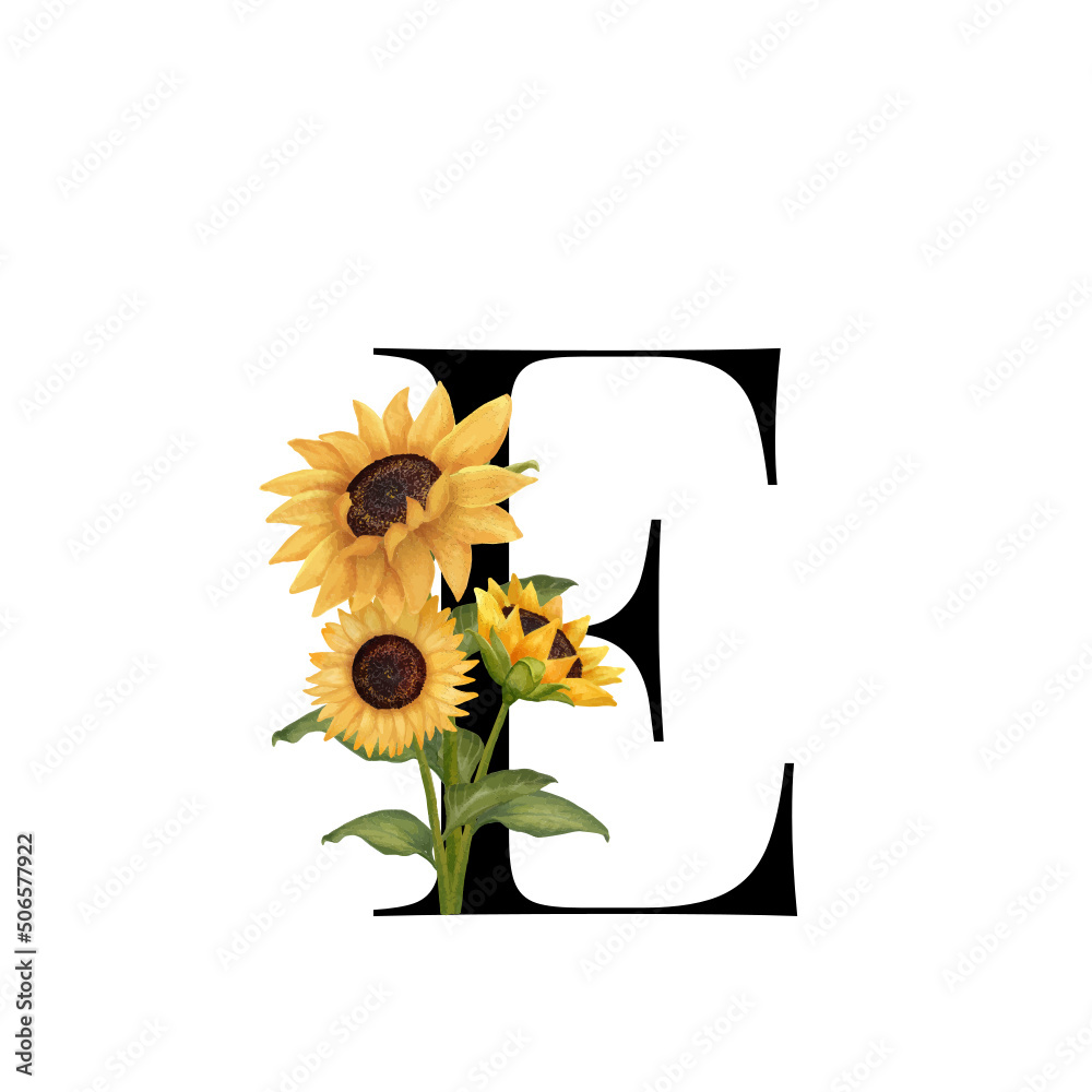 Sunflower Alphabet E, Wedding Monogram Logo Design Stock Vector | Adobe ...