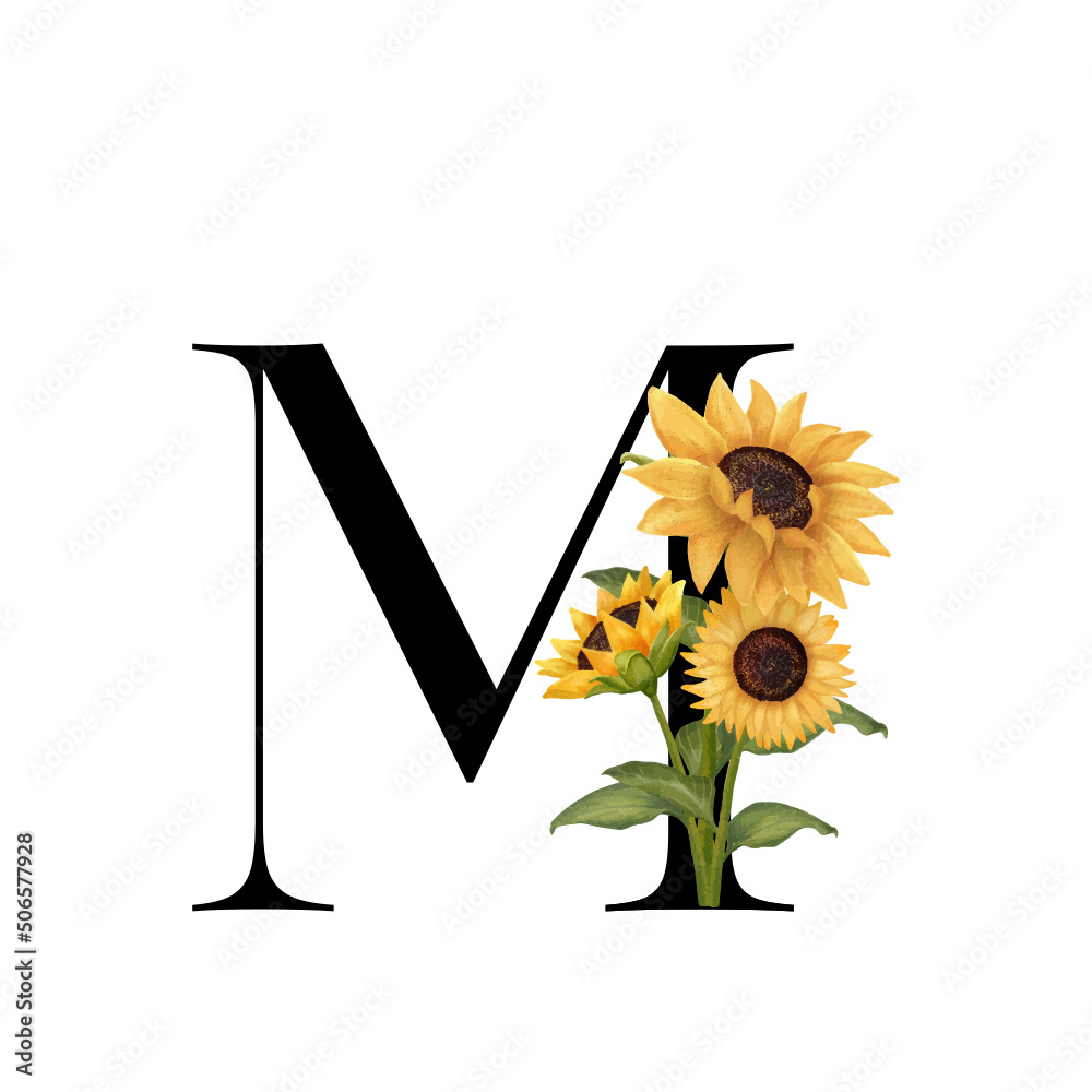 Sunflower Alphabet M, Wedding Monogram Logo Design Stock-vektor | Adobe ...
