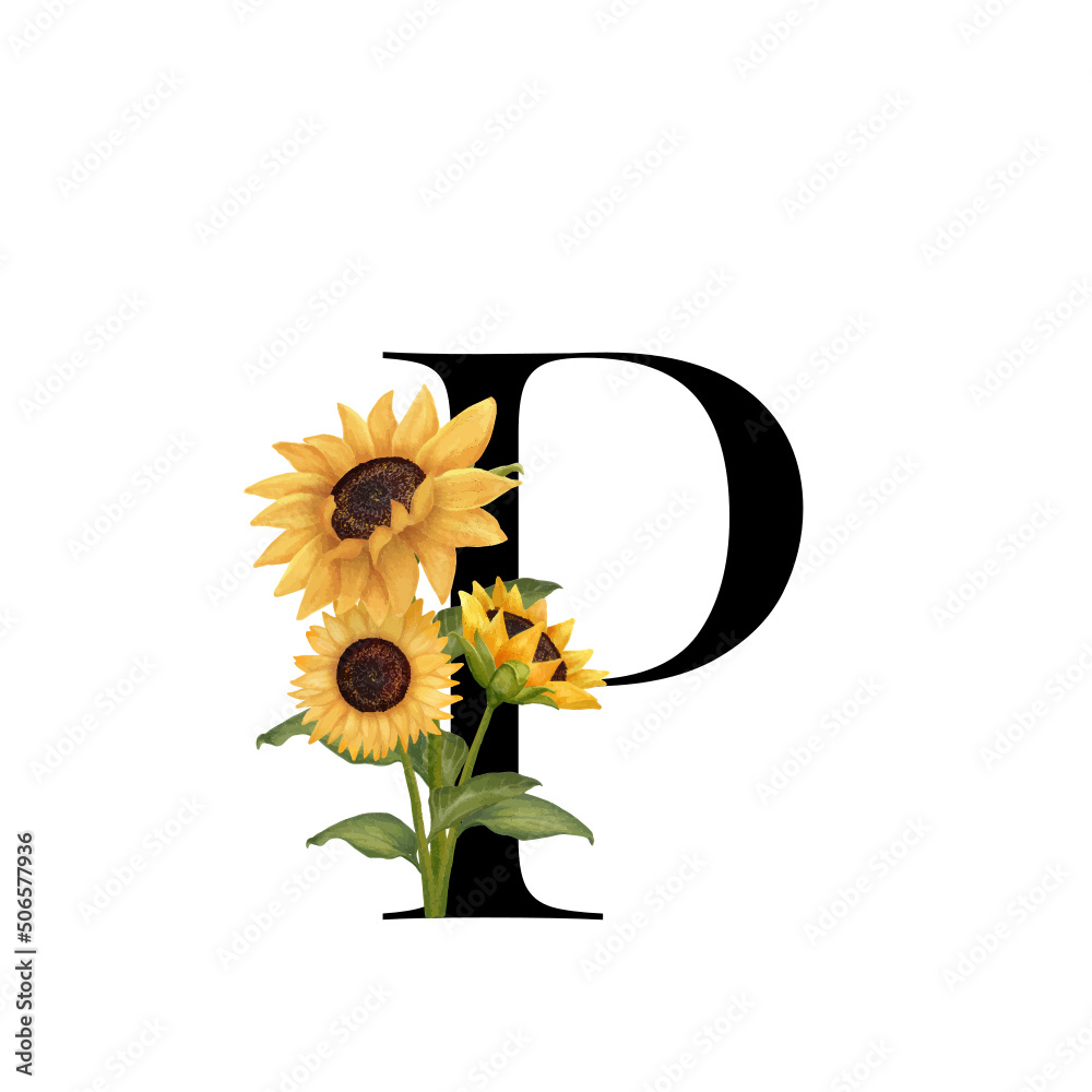 Sunflower Alphabet P, Wedding Monogram Logo Design Stock Vector | Adobe ...