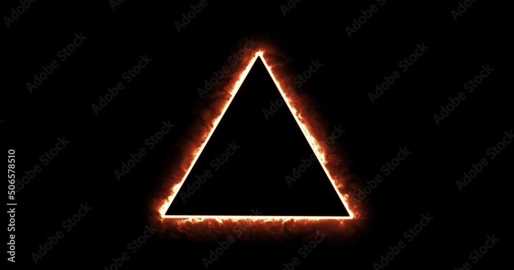 Fire triangle on a black background. Abstract hot triangle, flame frame ...