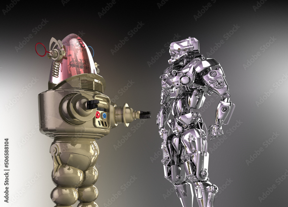 Difference between 1950s and modern robots, illustration Stock ...