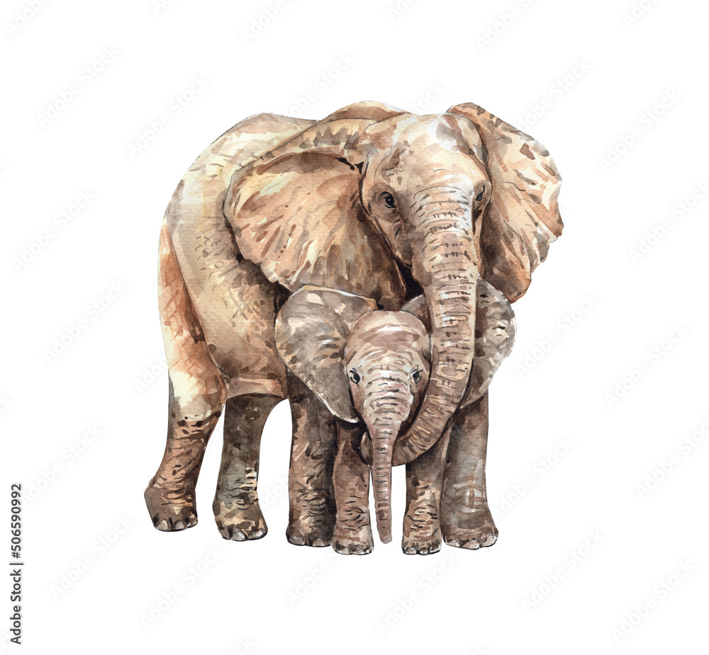 Watercolor elephant for Baby Shower, Mom and baby elephant paint ... Watercolor elephant for Baby Shower, Mom and baby elephant paint ...