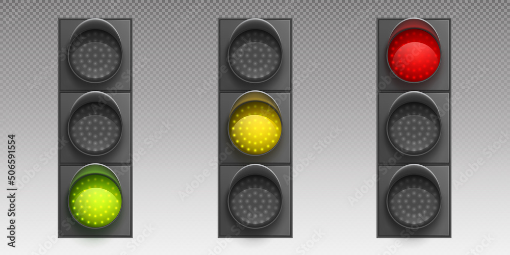 Traffic light with led lamps, green, yellow and red stoplight signals ...