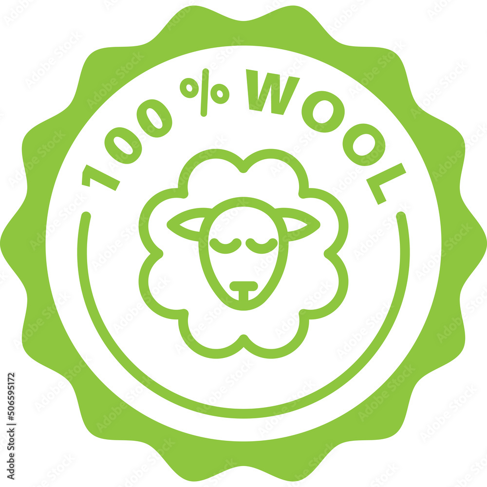 100% wool sheep green stamp outline badge icon label isolated vector on ...