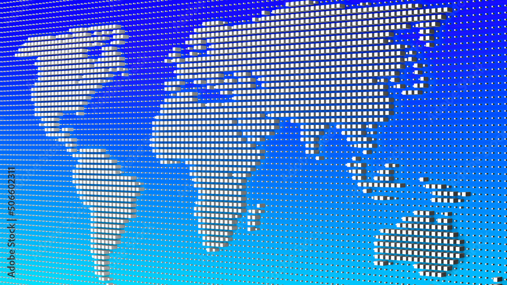 3d Pixel world map background. Digital dots in the form global earth ...