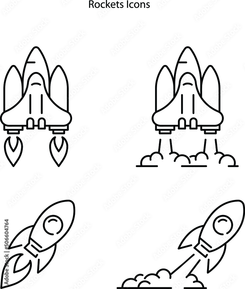 rocket icon set isolated on white background from. rocket icon thin ...