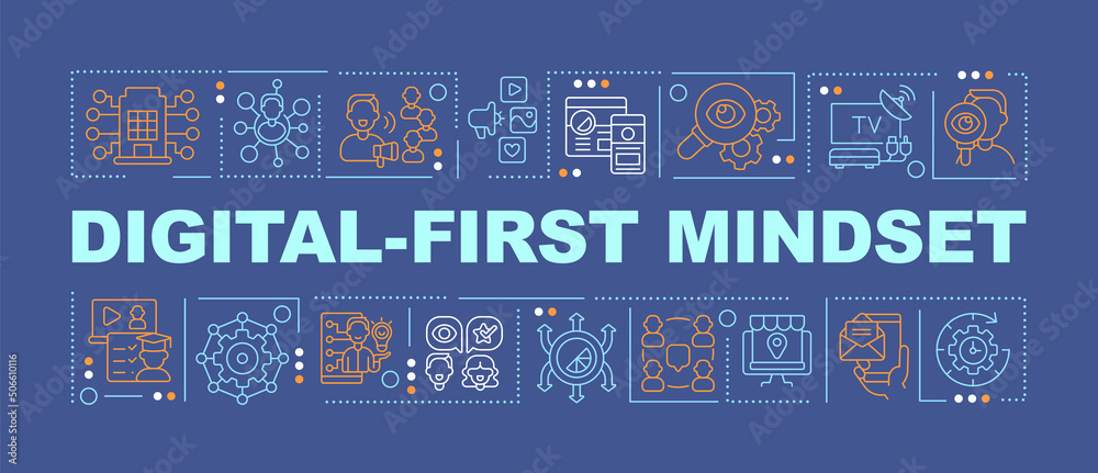 Digital first mindset word concepts dark blue banner. Electronic ...