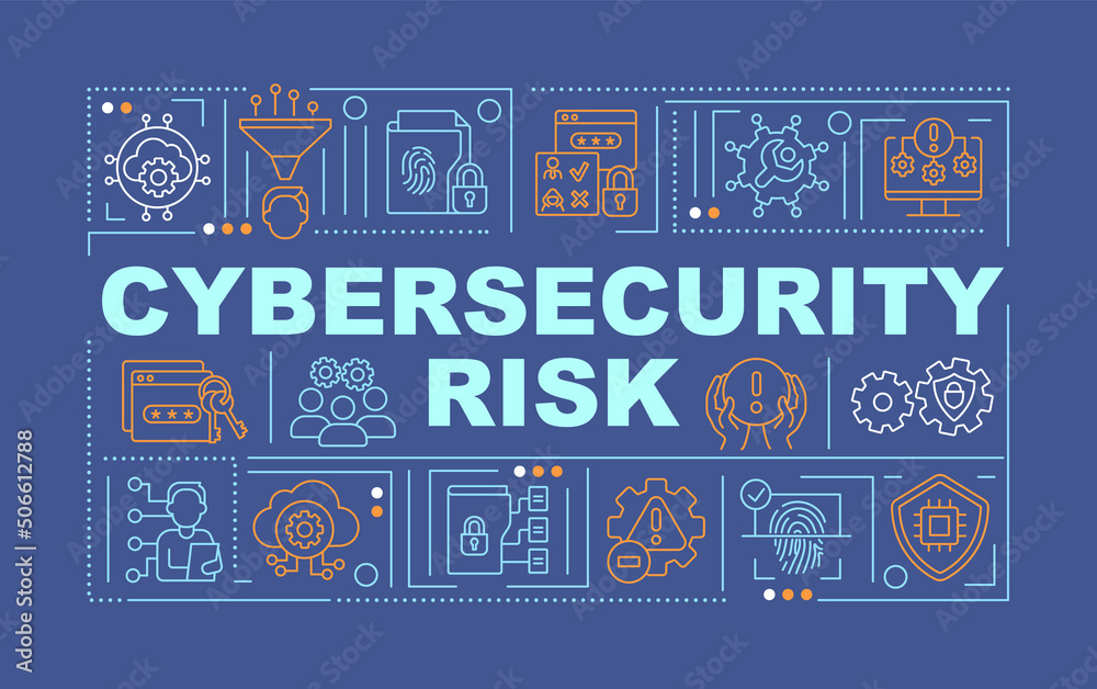 Cybersecurity risk word concepts dark blue banner. Digital protection ...