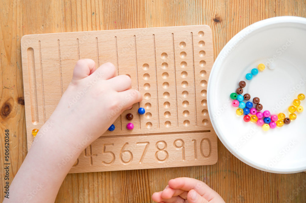 Montessori Beads Board. Learning to count and write numbers, prepare ...