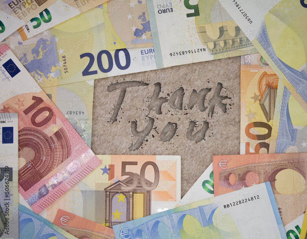 Thank You word with money. Paper currency background with different ...
