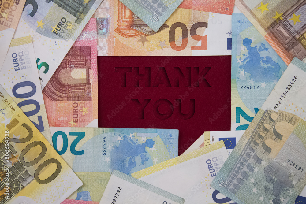 Thank You word with money. Paper currency background with different ...