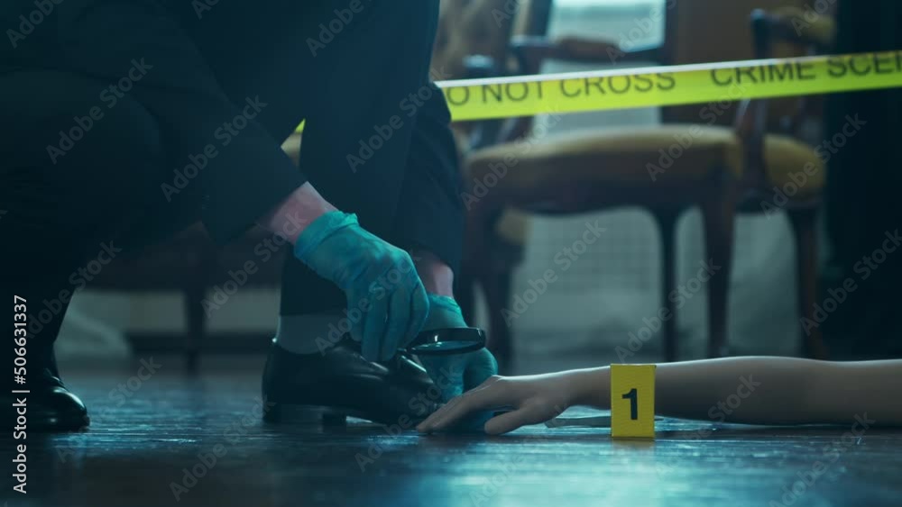 Detective Collecting Evidence in a Crime Scene. Forensic Specialists ...