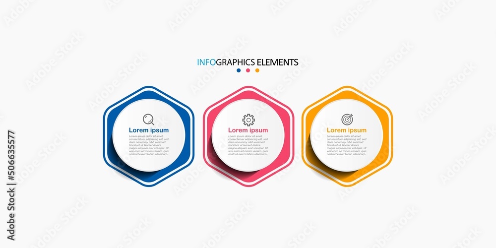 Modern 3 steps, option or levels line infographic with label. Timeline ...