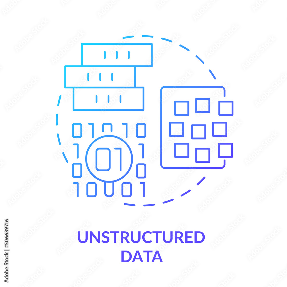Unstructured data blue gradient concept icon. Big data type abstract ...