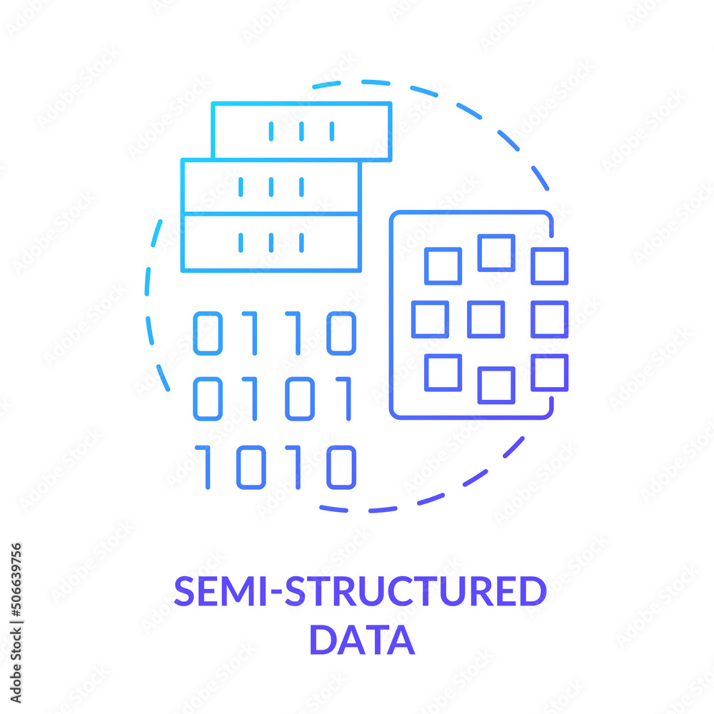 Semi-structured data blue gradient concept icon. Big data type abstract ...