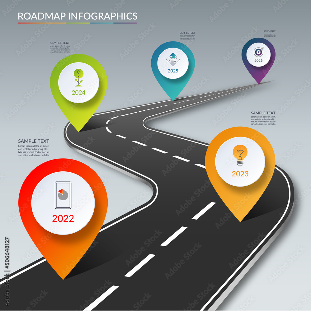 Roadmap timeline infographics with 5 pin pointers. Stock Vector | Adobe ...