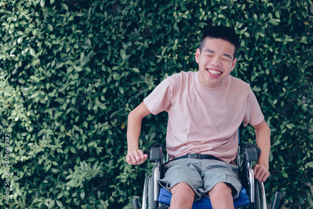 Young man with disability with happy face by with cheerfulness in ...