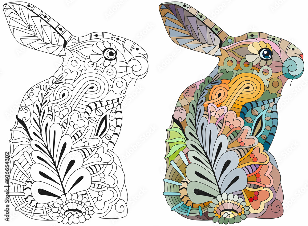 Spring rabbit coloring page for adult and children. Stock Vector ...