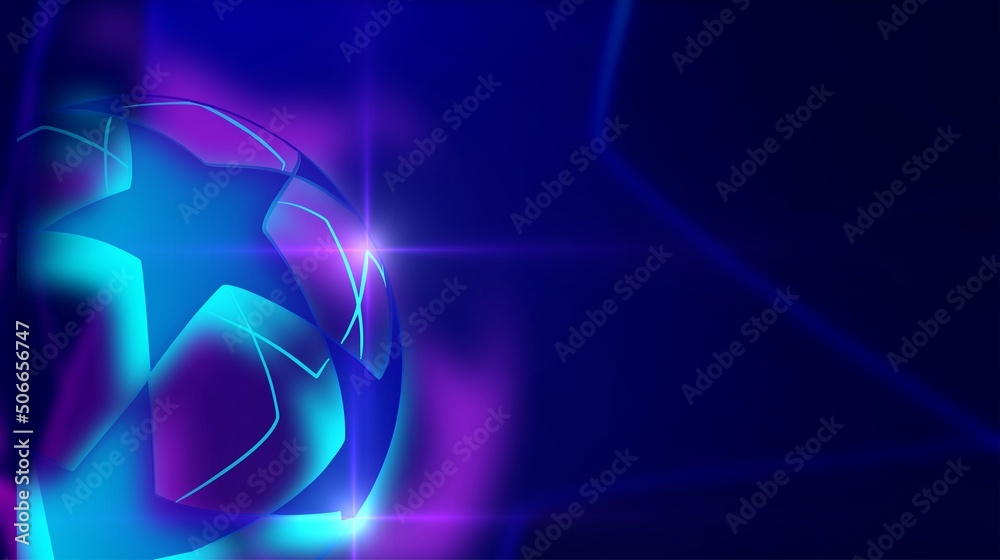 Blue gradient background with soccer ball and stars. Banner on the ...