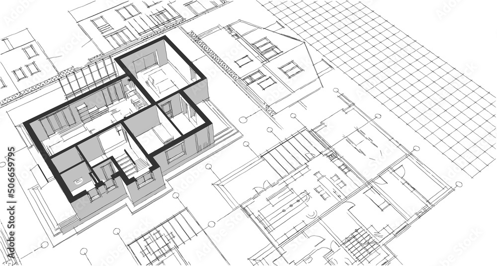 house project plan 3d rendering Stock Illustration | Adobe Stock