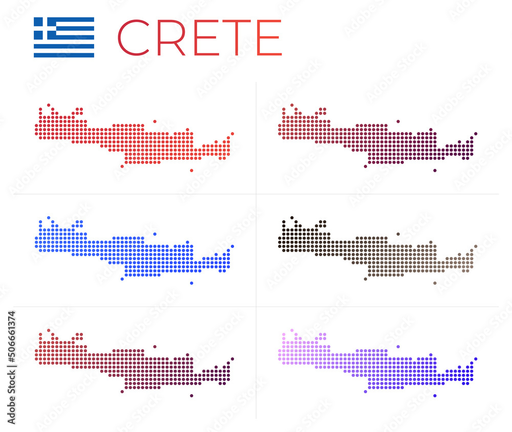 Crete dotted map set. Map of Crete in dotted style. Borders of the ...
