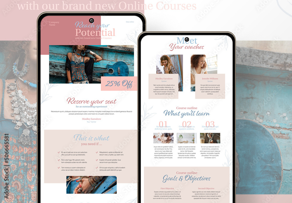 Courses Promotion Email Newsletter with Pink and Blue Accents Stock ...