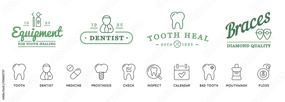 Set of Vector Dental Signs and Icons. Template Illustration ...