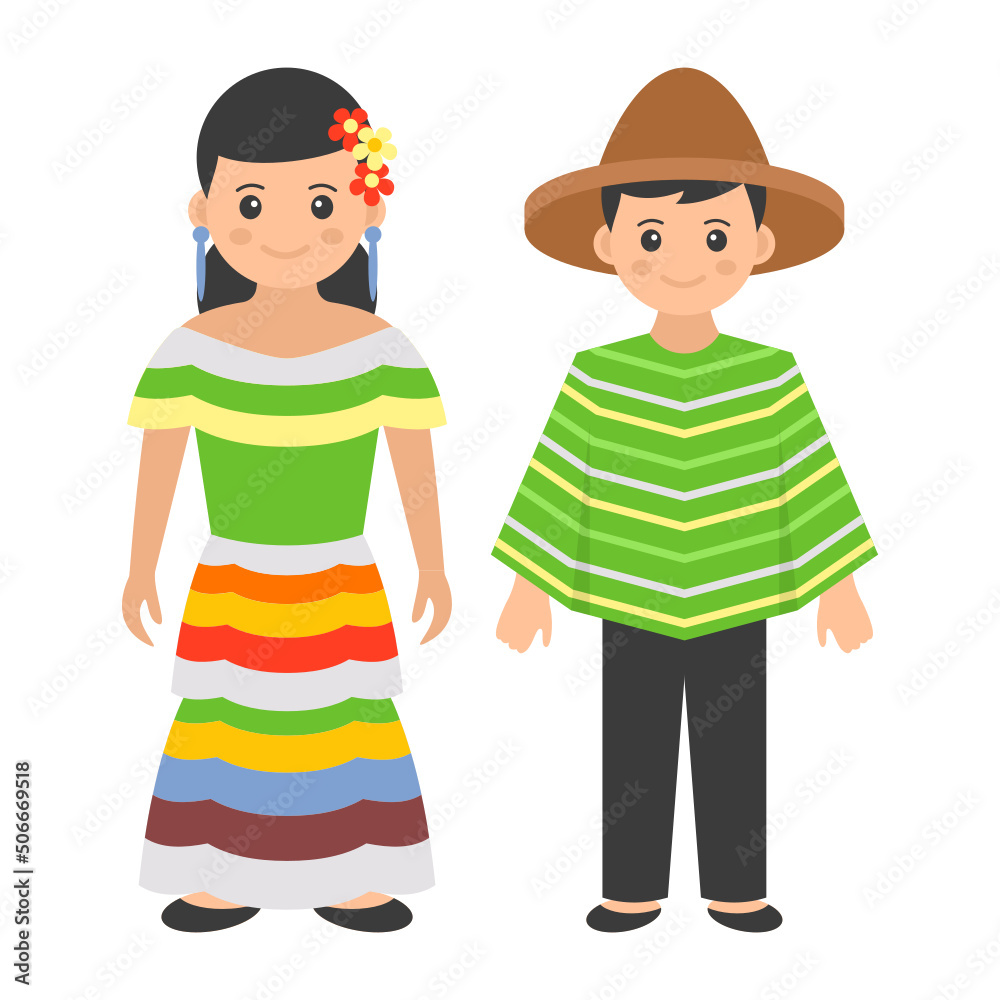 Vetor de Mexican couple standing together Concept, Multi color Tabasco ...