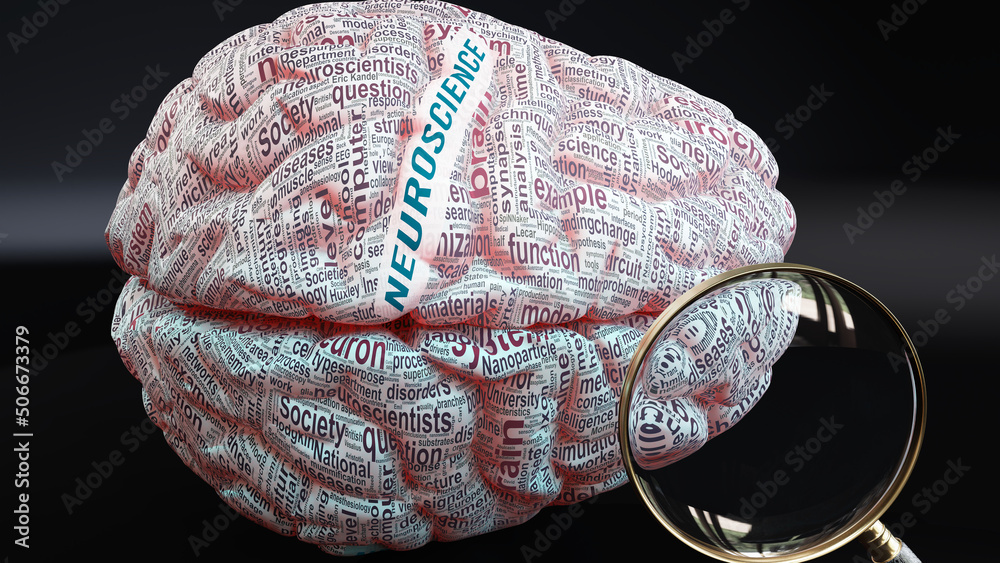 Neuroscience in human brain, a concept showing hundreds of crucial ...