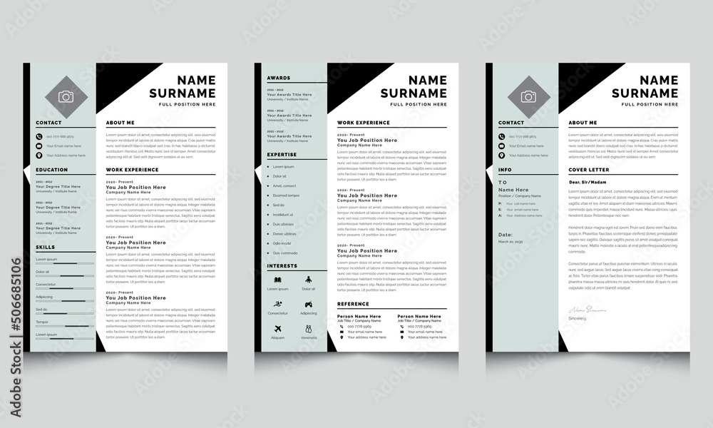 Creative Resume Layout Set Clean and Professional Resume template Black ...