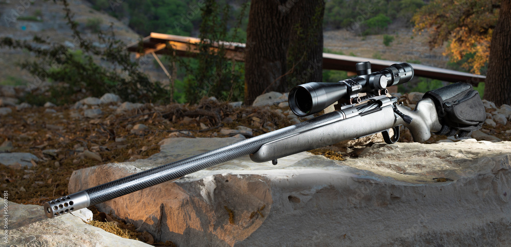 Bolt action rifle with muzzle brake Stock Photo | Adobe Stock