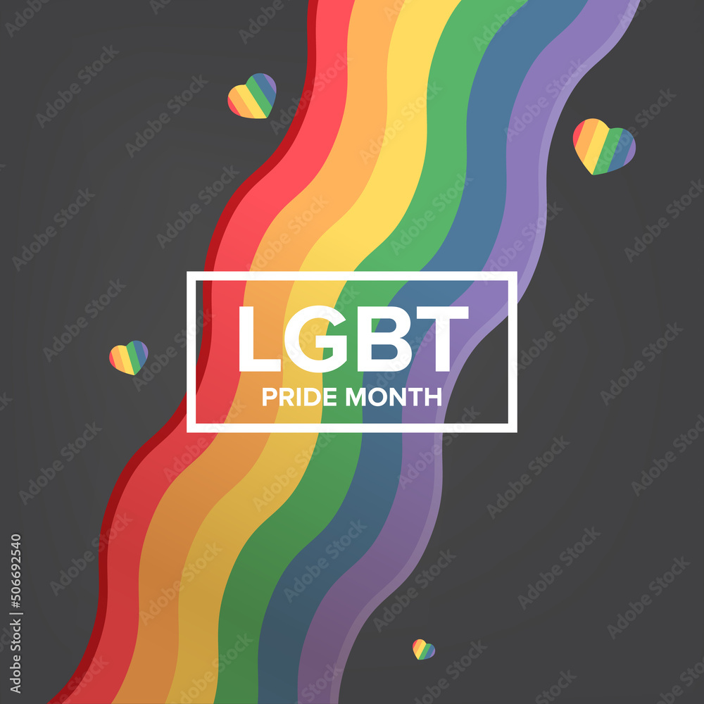 Happy pride month square banner with pride color wave ribbon flag ...