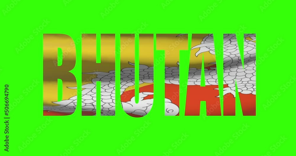 Bhutan country lettering word text with flag waving animation on green ...
