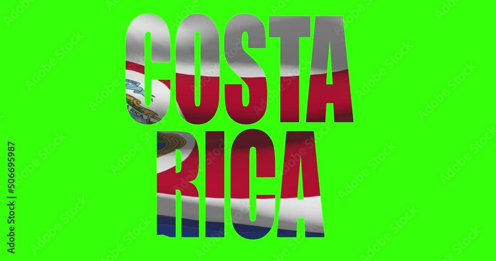 Costa Rica country lettering word text with flag waving animation on ...