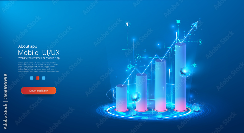 3d growth diagram in blue. The concept of business, finance, analytics. Digital vector ...