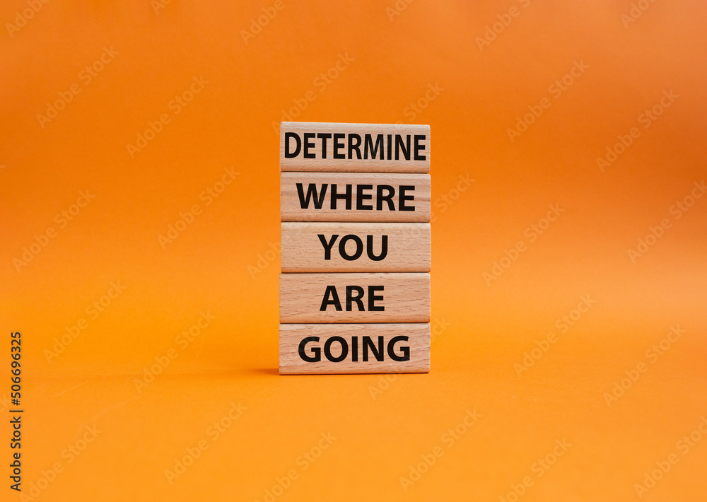 Determination symbol. Wooden blocks with words Determine where you are ...
