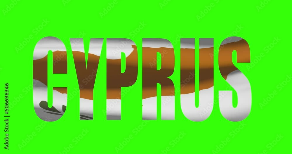 Cyprus country lettering word text with flag waving animation on green ...