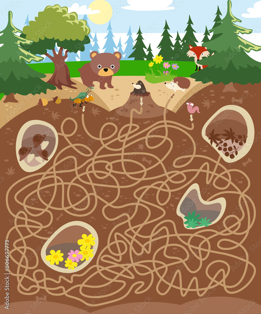 Maze game, activity for children. Vector illustration. Walk along the ...
