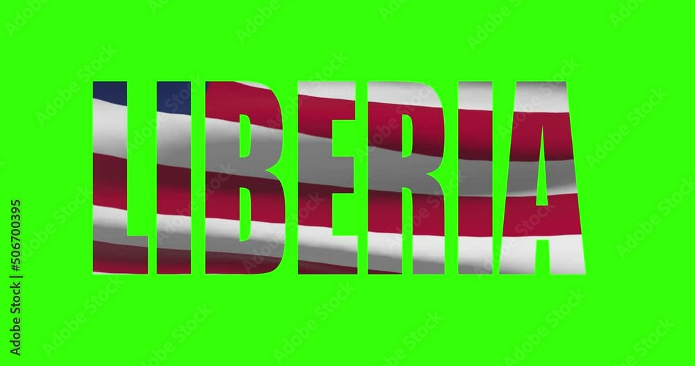 Liberia country lettering word text with flag waving animation on green ...