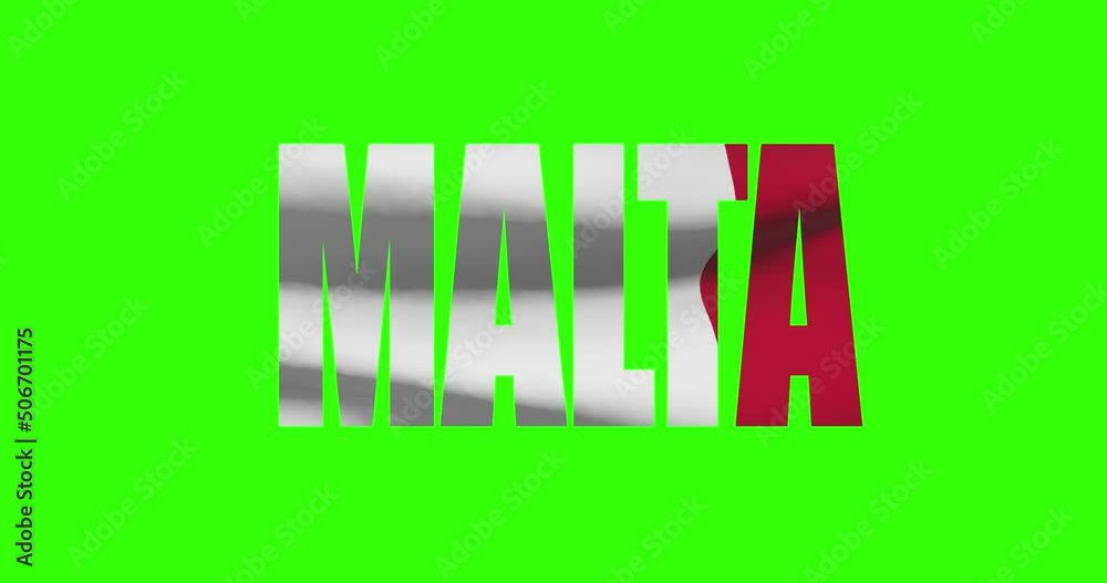 Malta country lettering word text with flag waving animation on green ...