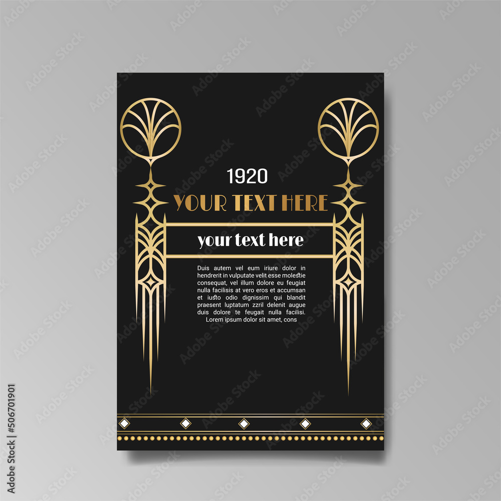 Art Deco A4 page template, retro style for web and print, city and the lights pattern with ...