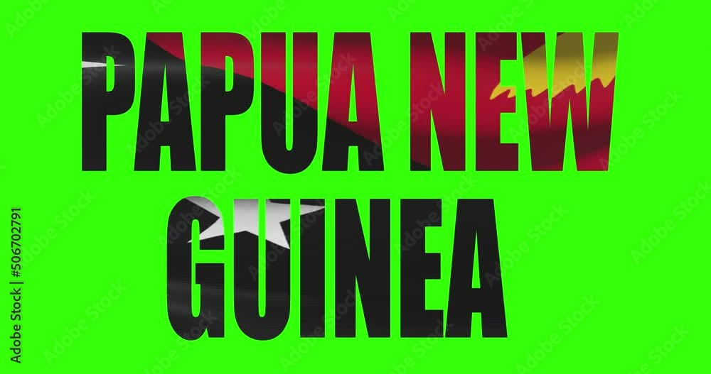 Papua New Guinea country lettering word text with flag waving animation ...