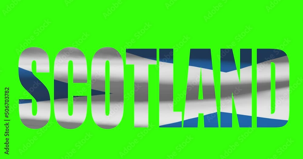 Scotland country lettering word text with flag waving animation on ...